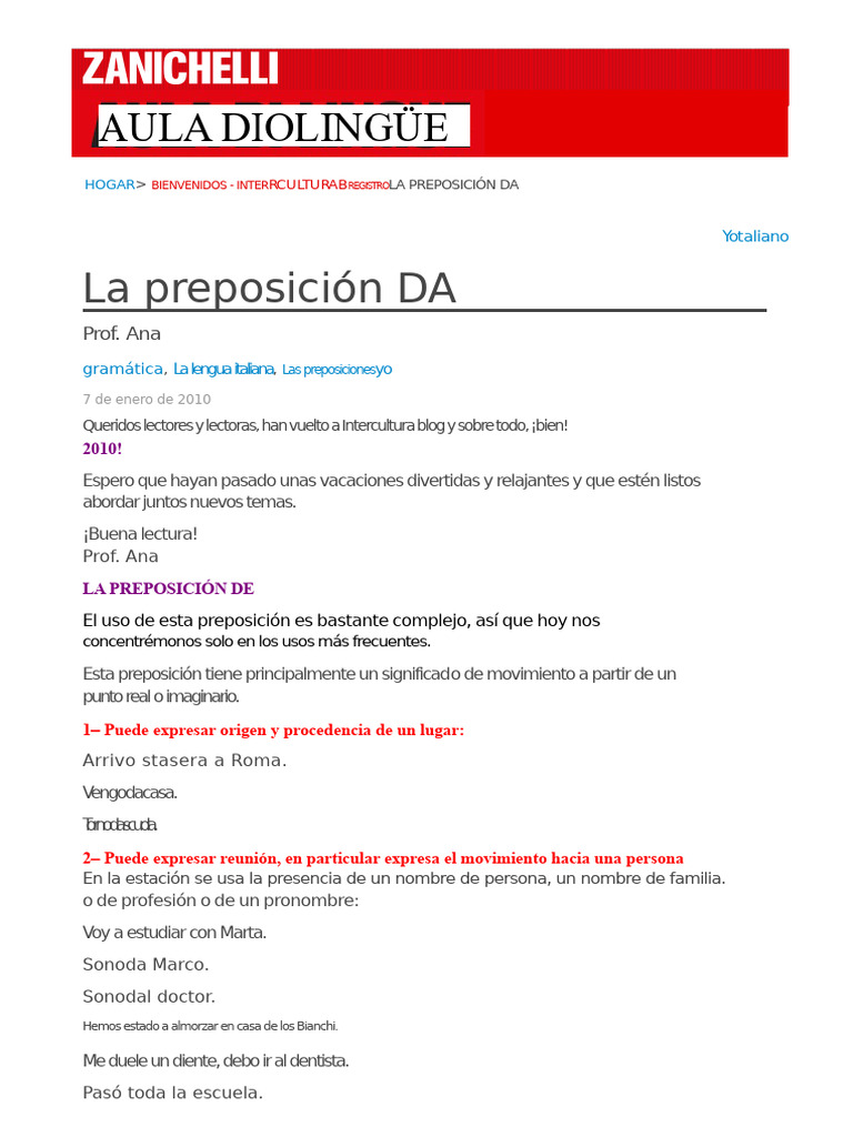 La Preposición 'De' | PDF | Lingüística