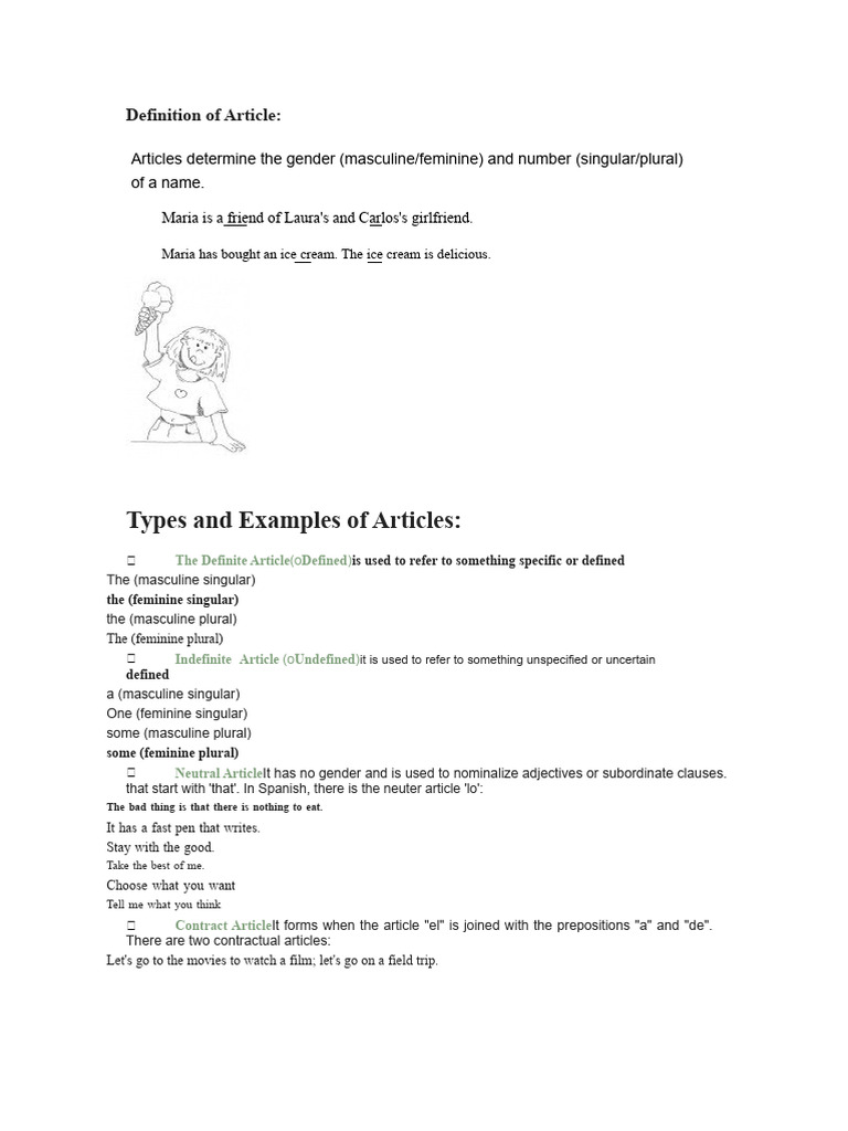 1 Definition of Article and Exercises | PDF | Grammatical Gender | Syntax