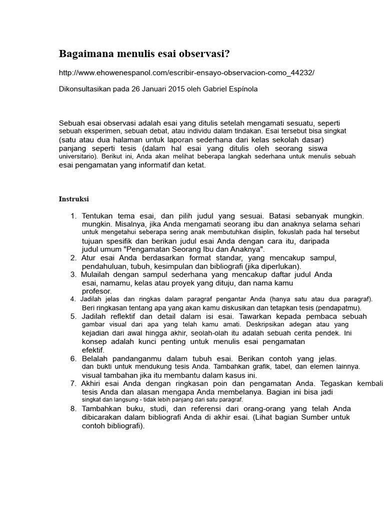 Panduan Menulis Esai Observasi Efektif | PDF
