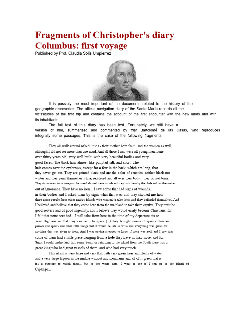 Columbus's Diary Fragments: First Voyage | PDF | Christopher Columbus ...