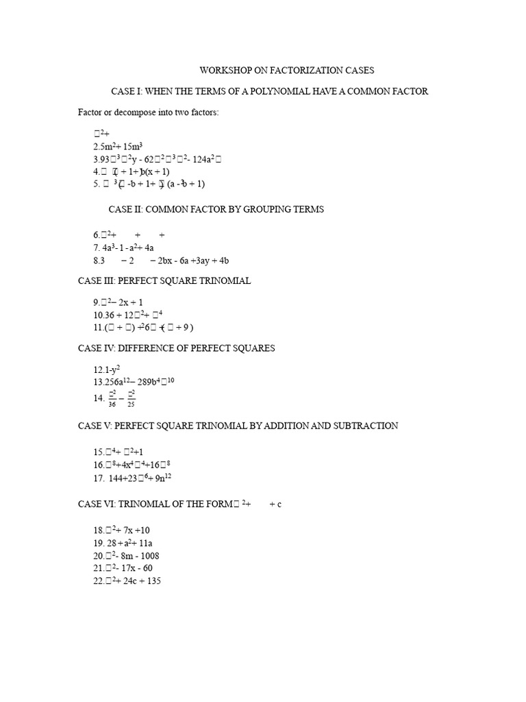 Review Workshop On Factorization Cases | PDF