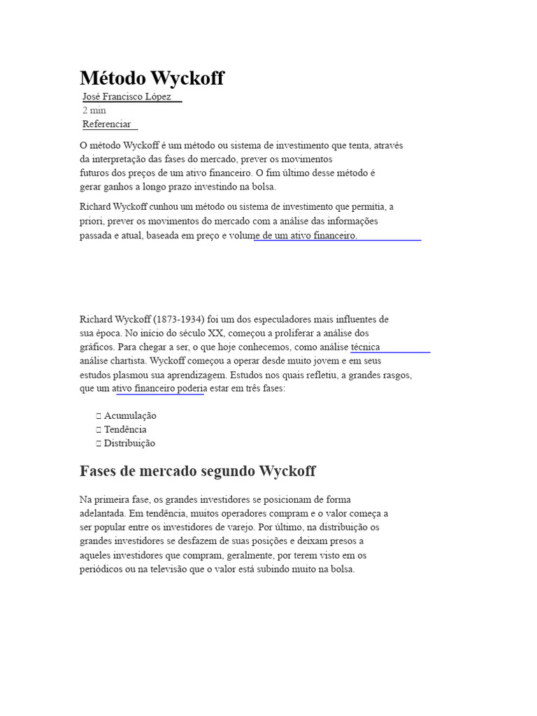 Método Wyckoff | PDF | Análise técnica | Mercado (economia)