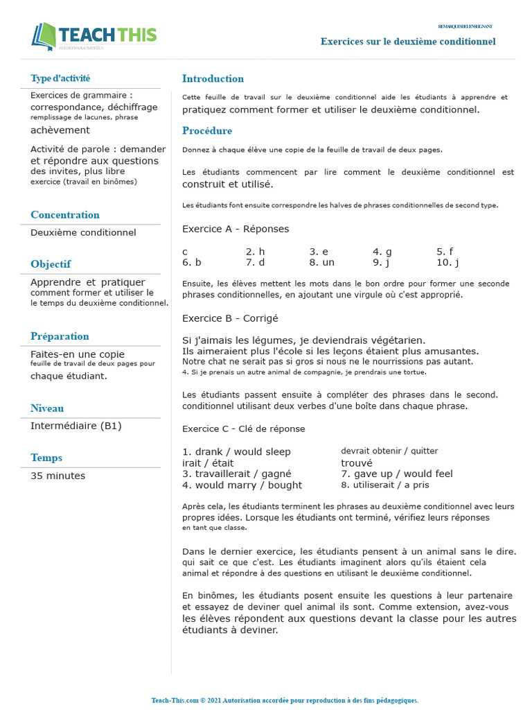 Exercices pratiques sur le deuxième conditionnel | PDF | Linguistique