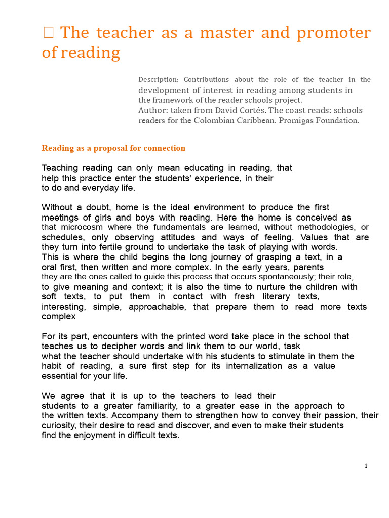 Teacher's Role in Promoting Reading | PDF | Teachers | Pleasure