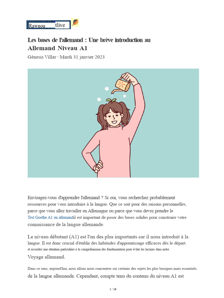 Les Basiques de L Allemand Une Brève Introduction Au Niveau A1 de L ...