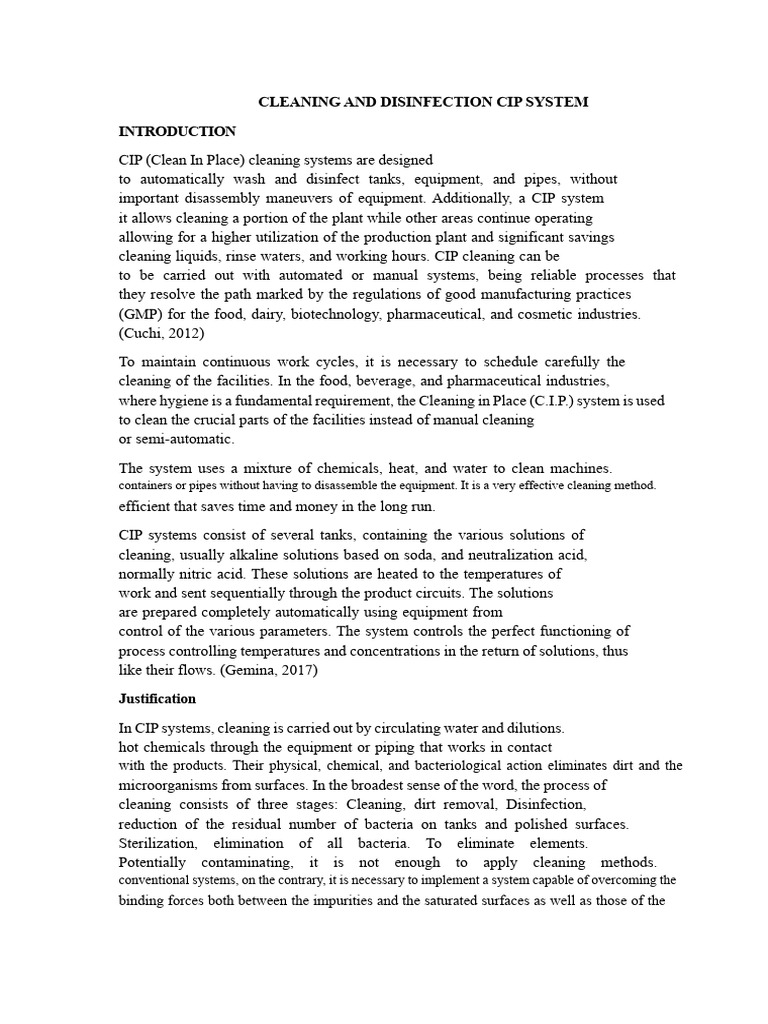 Cleaning and Disinfection Cip System | PDF | Chemistry