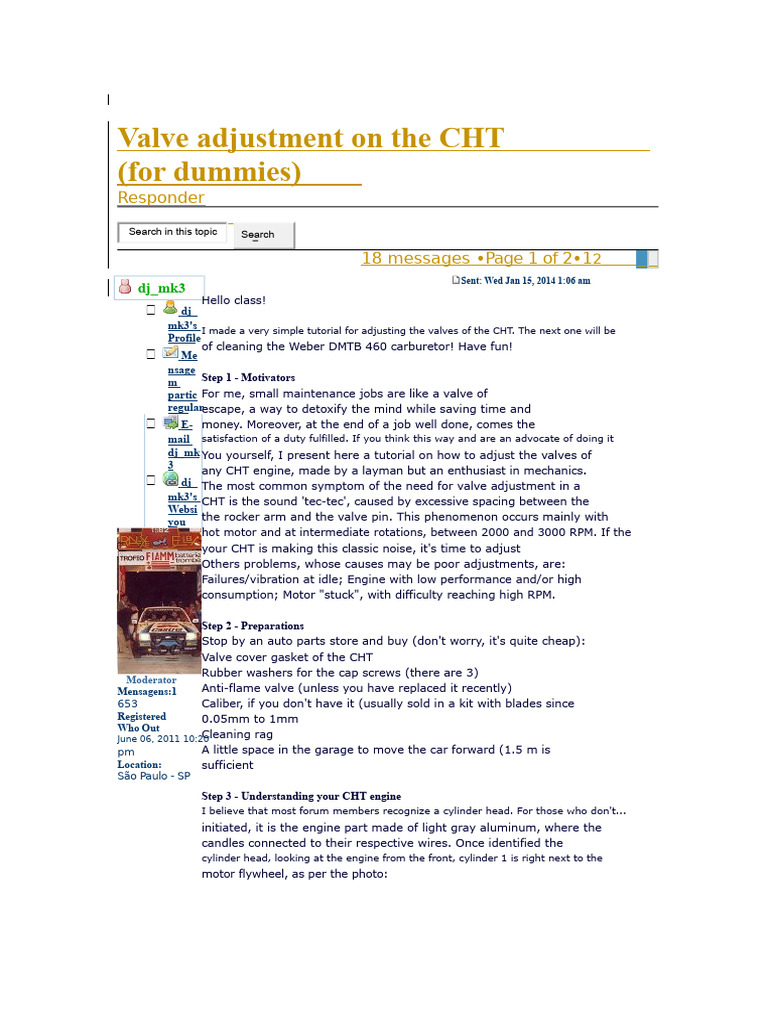 Valve Adjustment On The CHT | PDF | Distributor | Engines