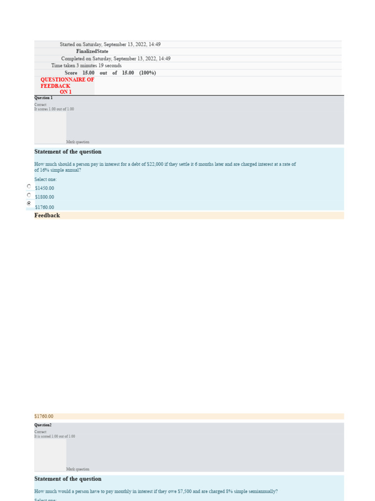 Financial Mathematics Questionnaire Results | PDF | Interest | Internal ...
