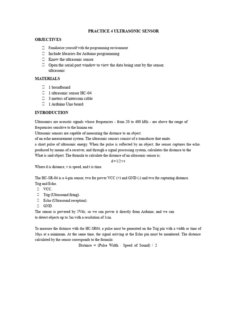 Practice 4 Ultrasonic Sensor | PDF | Ultrasound | Classical Mechanics