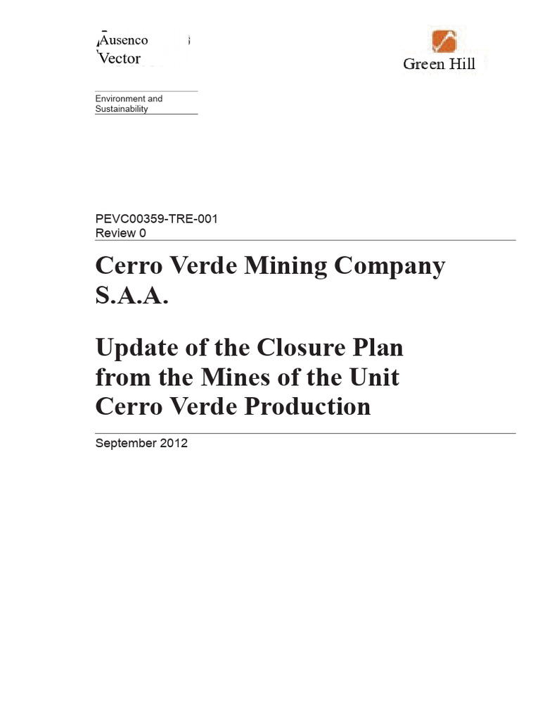 Cerro Verde Closure Plan | PDF | Mining | Environmental Impact Assessment