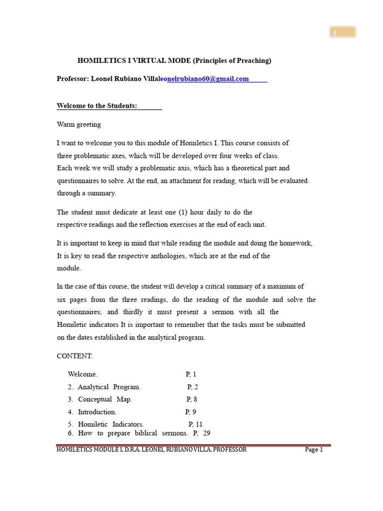 Homiletics Module I Virtual | PDF | Sermon | Homiletics