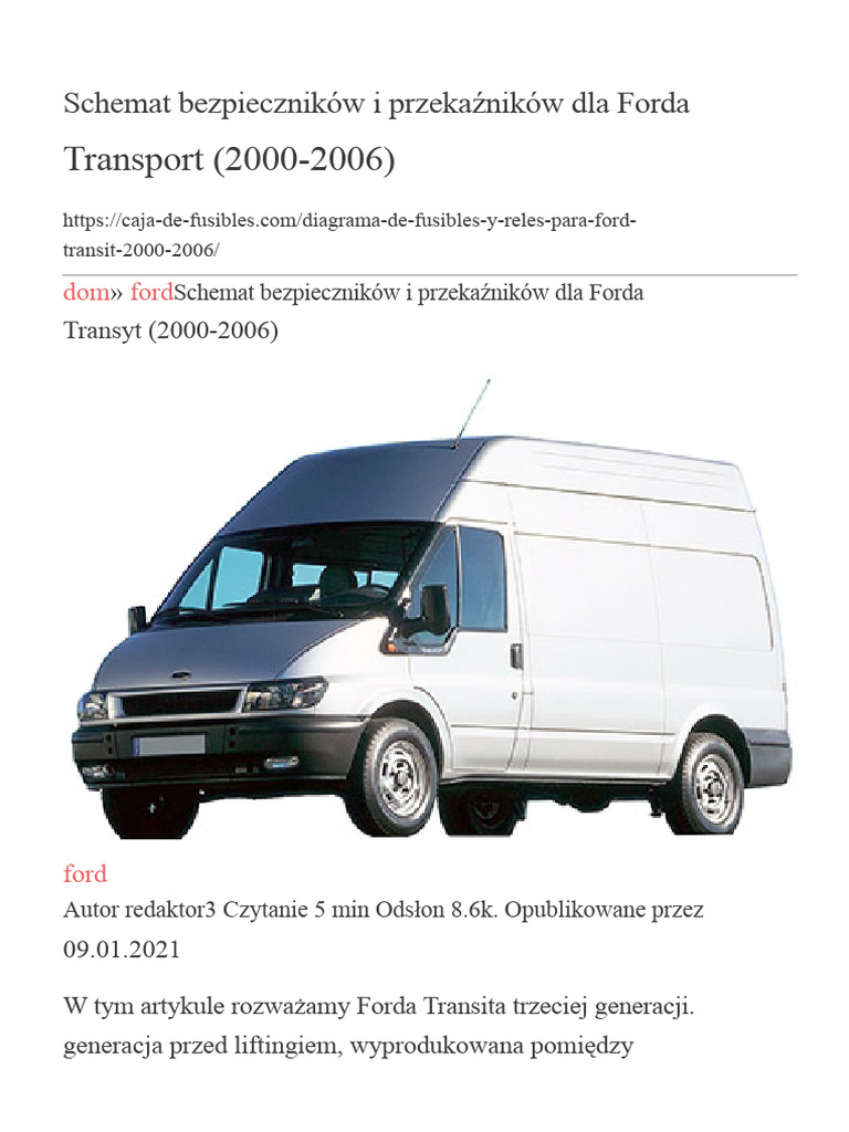 Schemat Bezpieczników I Przekaźników Dla Forda Transita (20 | PDF