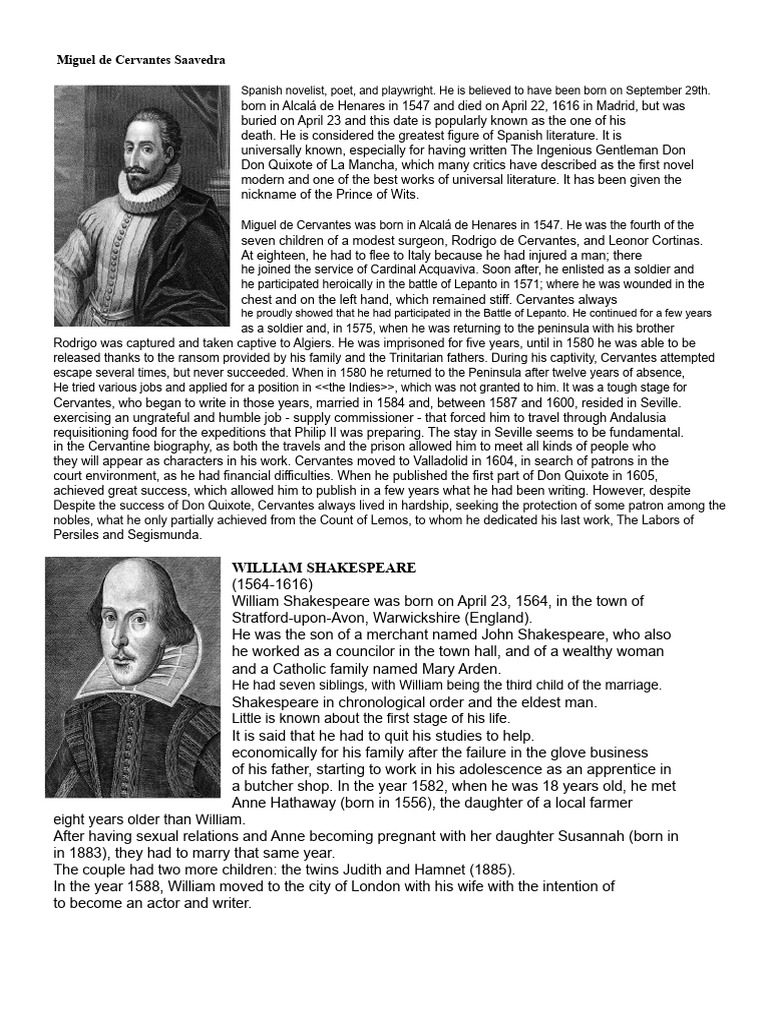 Cervantes and Shakespeare: Literary Giants | PDF | Miguel De Cervantes ...