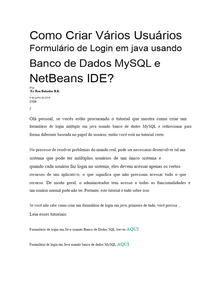 Como Criar Um Formulário de Login para Múltiplos Usuários em Java Usando Banco de Dados MySQL e ...