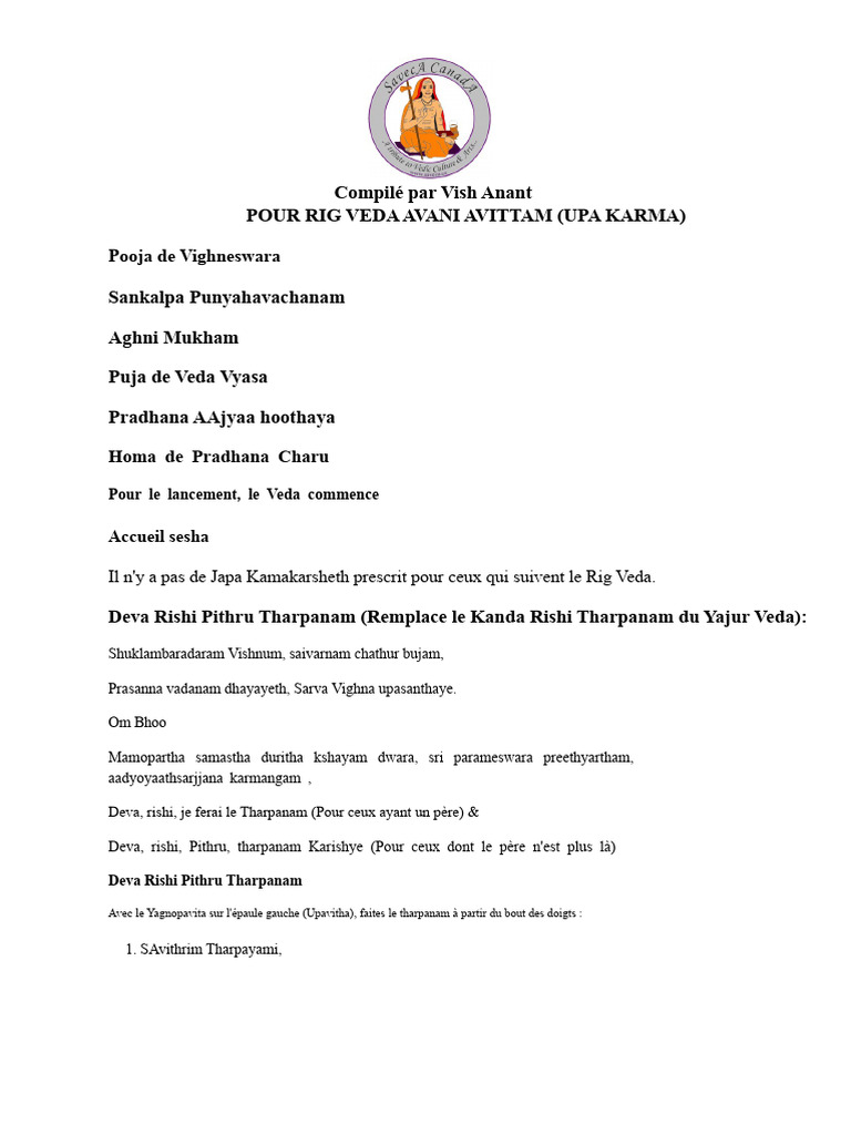 Rig Veda Deva Rishi Tharpanam - Pour Avani Avittam | PDF | Ancient ...