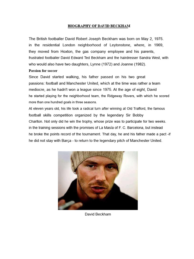 Biography of David Beckham | PDF | David Beckham | Manchester United F.C.