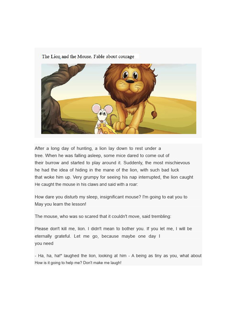 Fable The Lion and The Mouse | PDF