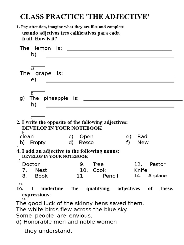 Adjective Practice Exercises for Students | PDF | Adjective ...