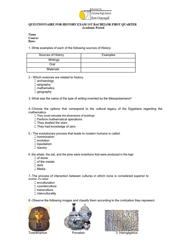 Questionnaire For History 1 Exam First Semester | PDF | Mesopotamia ...
