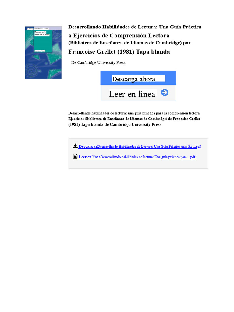 A Ejercicios de Comprensión Lectora Francoise Grellet (1981) Tapa ...