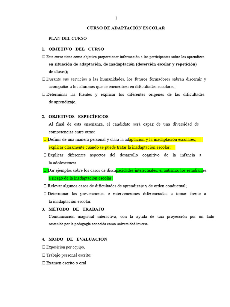 Curso de Adaptación Escolar | PDF | Aprendizaje | Escuelas