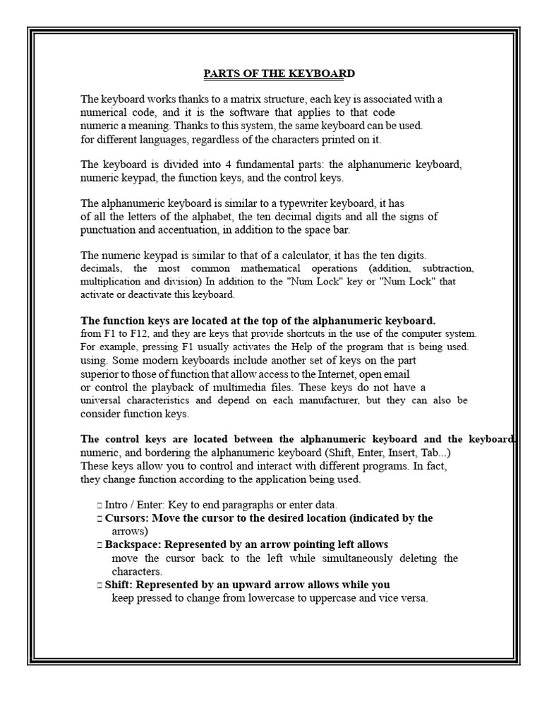 Parts of The Keyboard | PDF | Computer Keyboard | Cursor (User Interface)