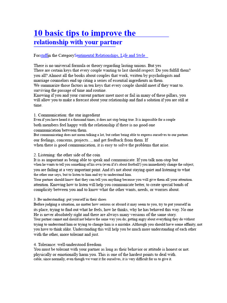 10 Basic Tips To Improve Your Relationship With Your Partner | PDF ...