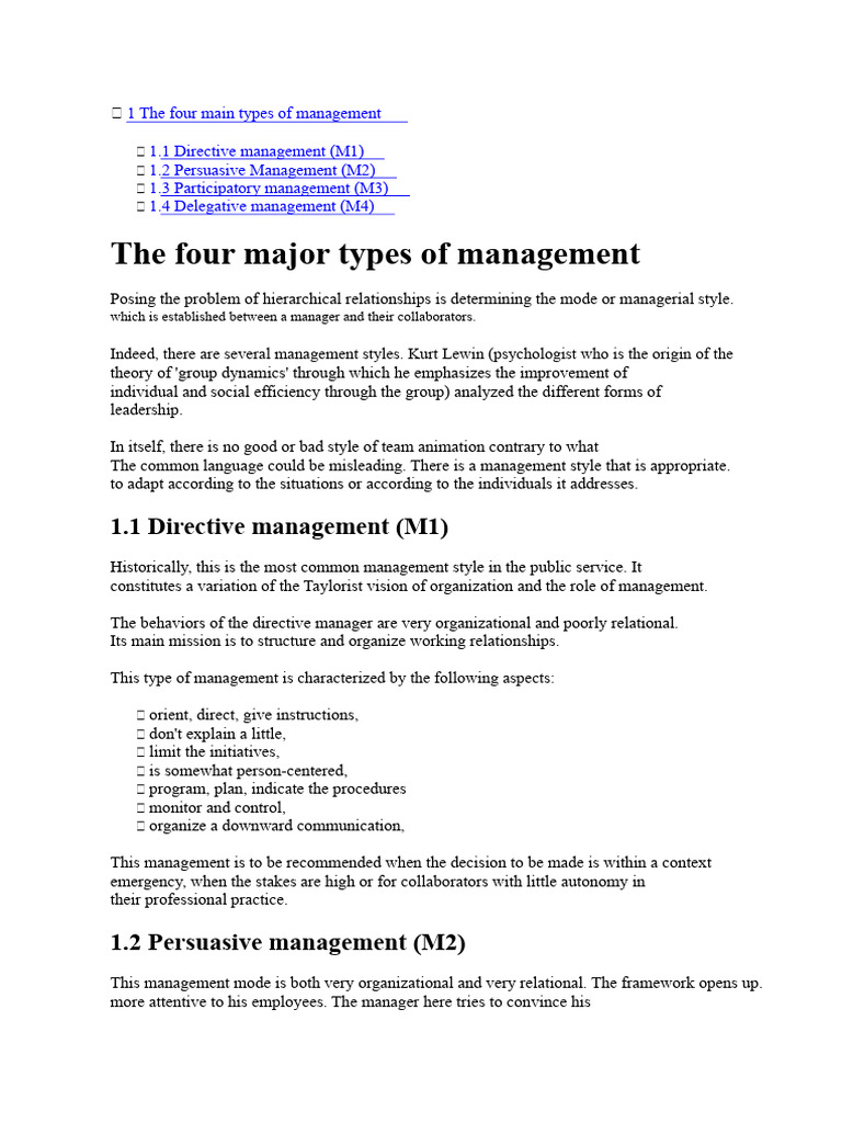 1 The Four Major Types of Management | PDF | Empowerment | Motivation