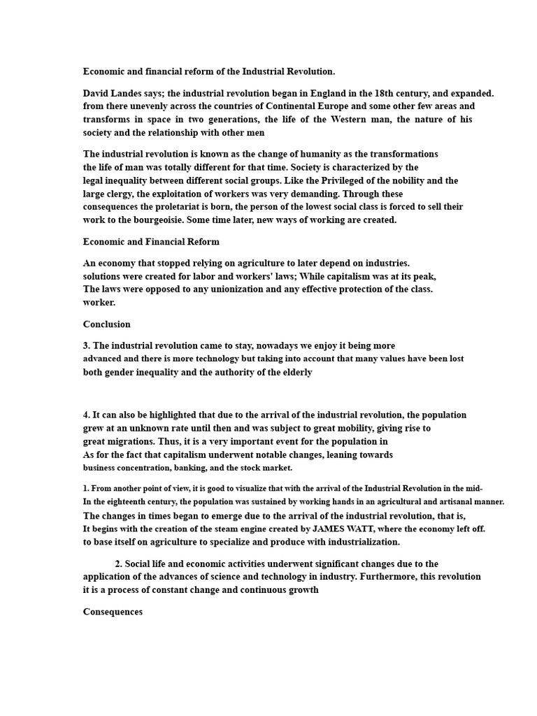 Economic and Financial Reform of The Industrial Revolution | PDF ...