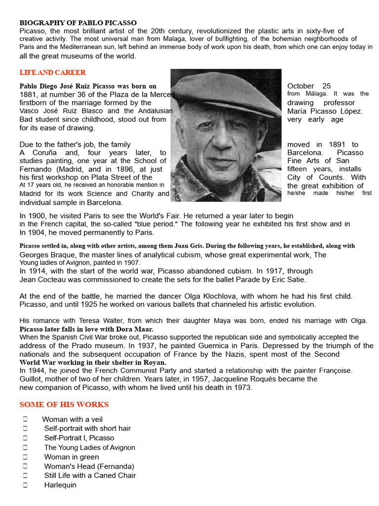 Pablo Picasso: Life and Art Overview | PDF | Pablo Picasso | Paintings