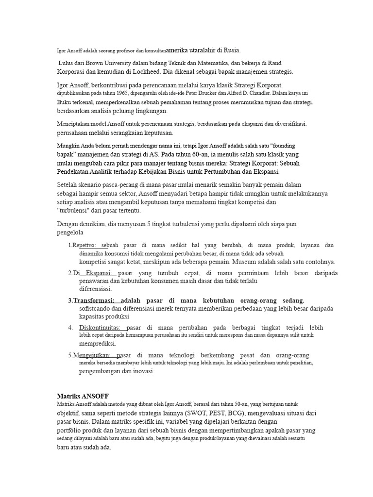 Igor Ansoff dan Matriks Strategi Korporat | PDF