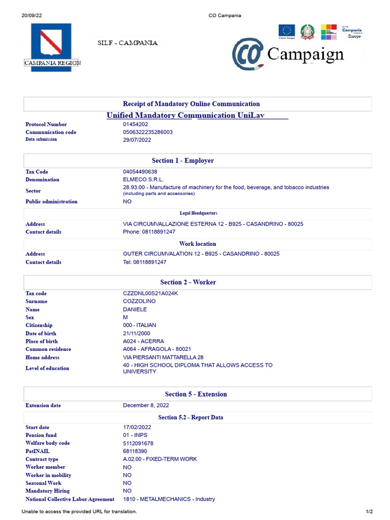 UniLav Mandatory Communication Receipt | PDF