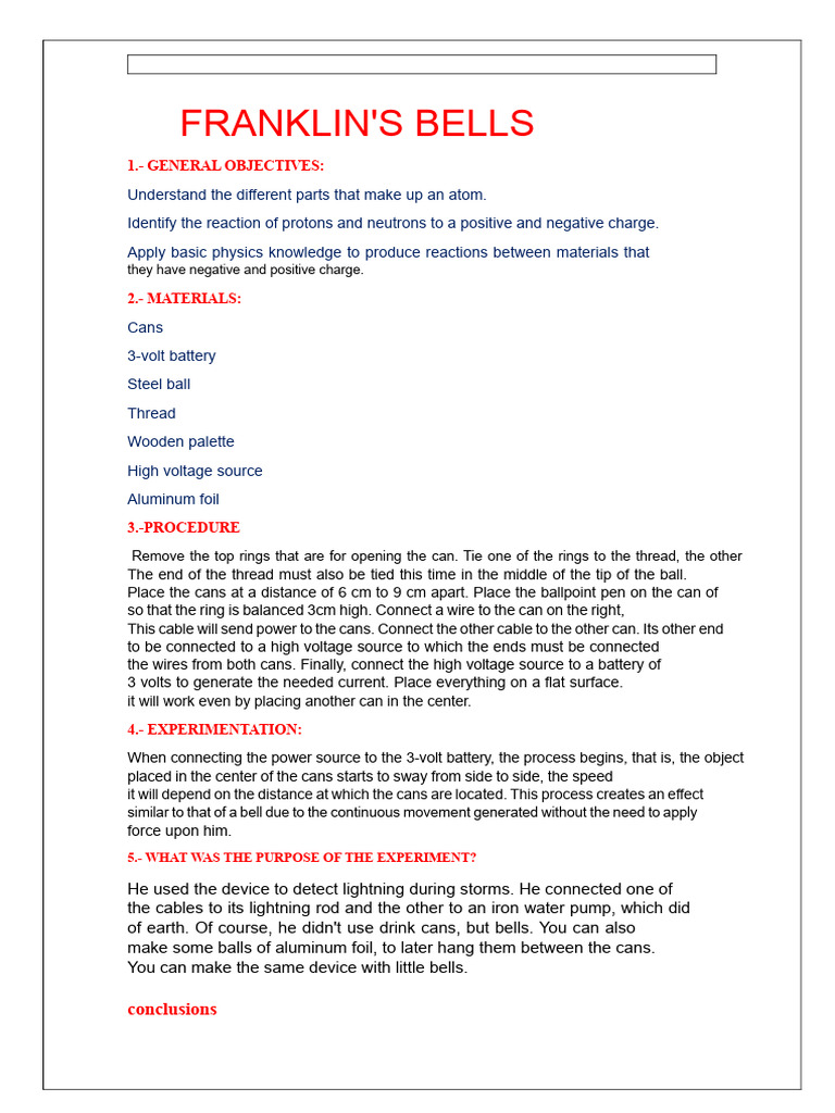 Franklin Bells | PDF | Electric Charge | High Voltage