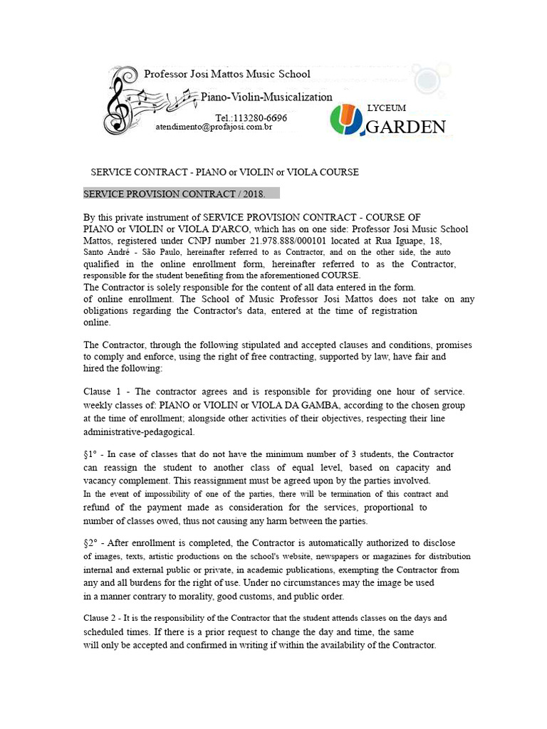 Music School Contract 2018 | PDF | Private Law | Common Law