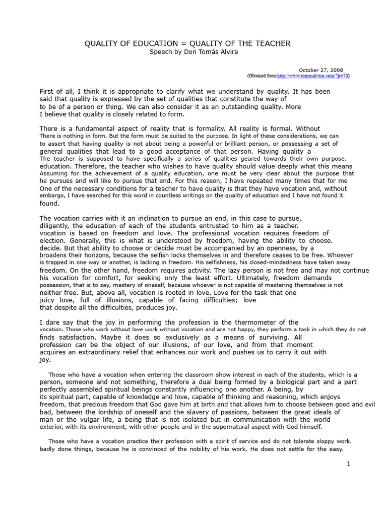 Quality Education Through Teacher Vocation | PDF | Tempo | Virtue