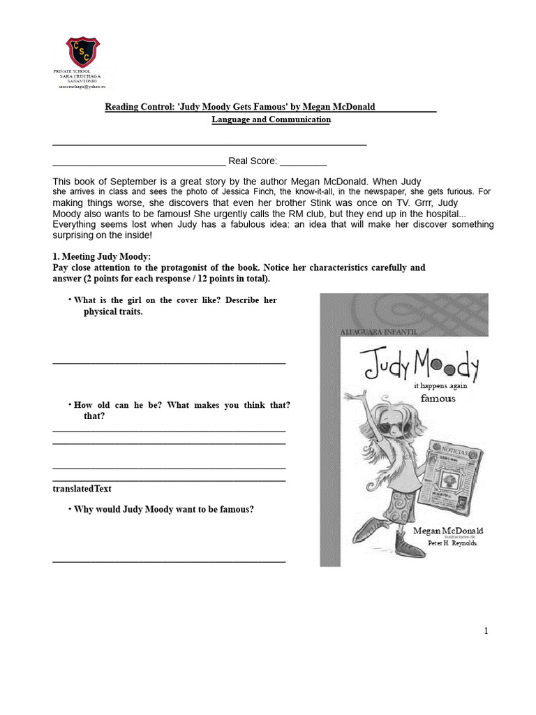 Judy Moody's Quest for Fame | PDF | Adverb | Linguistics