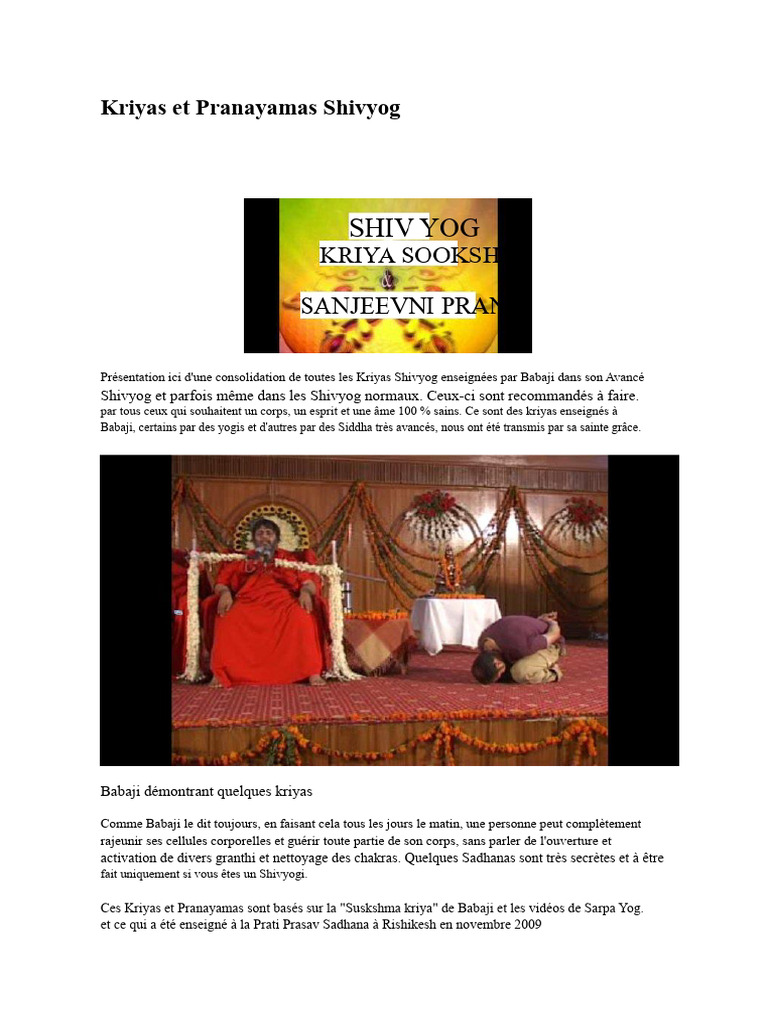 Kriyas et Pranayamas Shivyog Essentiels | PDF | Esprit | Dieu