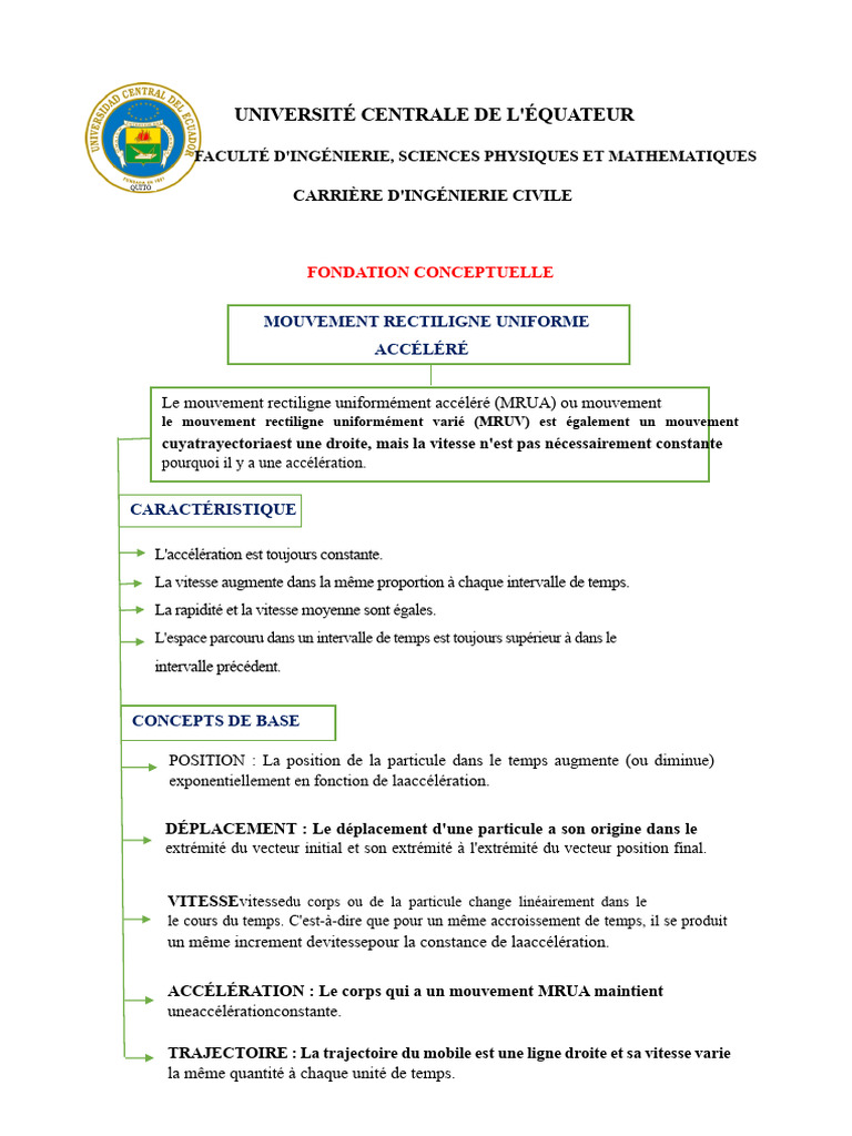Mouvement Rectiligne Uniformément Accéléré | PDF | Accélération | Vitesse