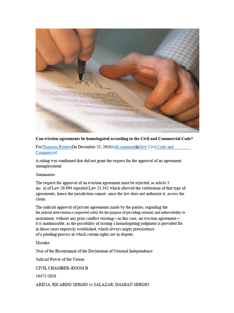 Displacement Agreements Can Be Homologated According To The Civil and ...