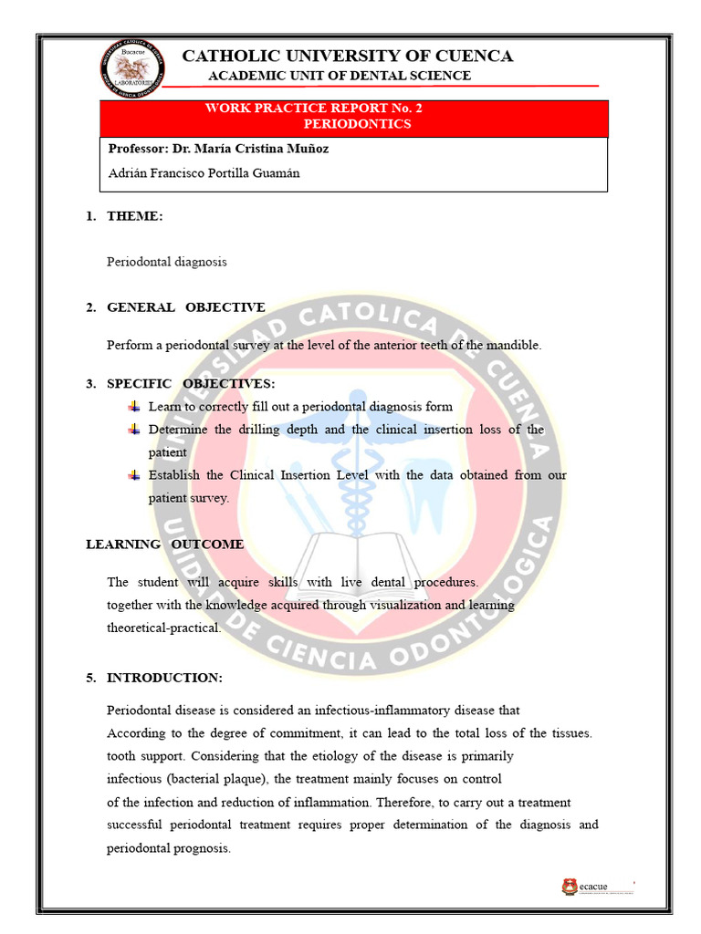 Periodontal Diagnostic Report | PDF | Periodontology | Dentistry Branches
