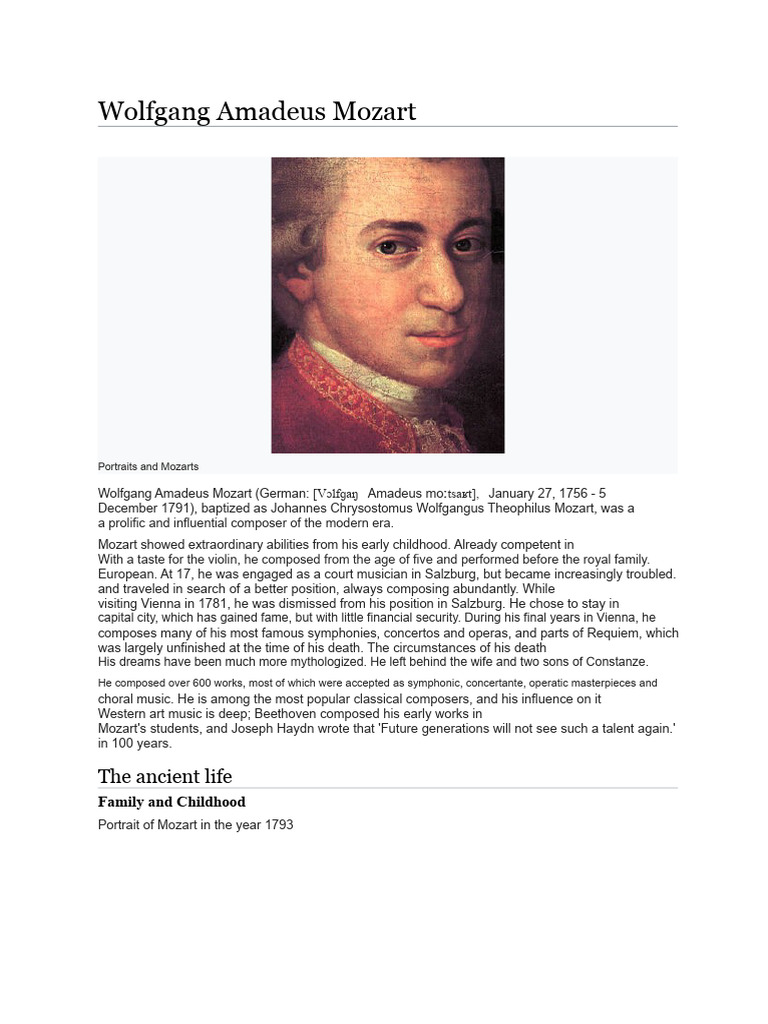 Mozart: Life and Musical Legacy | PDF | Wolfgang Amadeus Mozart ...