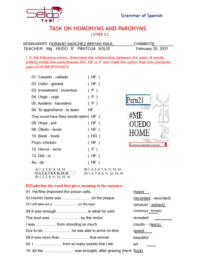 Spanish Homonyms and Paronyms Guide | PDF | Lexical Semantics | Lexicology