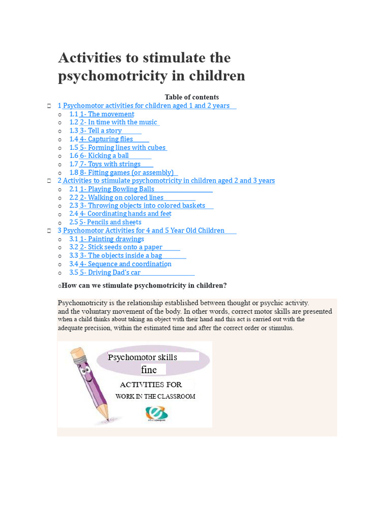 Psychomotricity Activities for Kids | PDF | Toys | Drawing