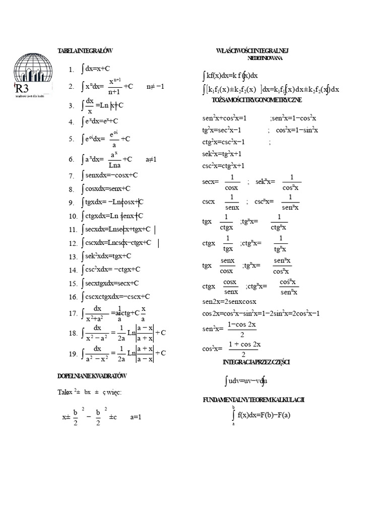 Tabela Całek | PDF