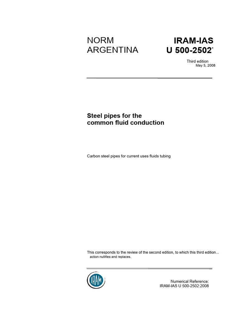 IRAM 2502: Steel Pipes Standard 2008 | PDF | Pipe (Fluid Conveyance ...
