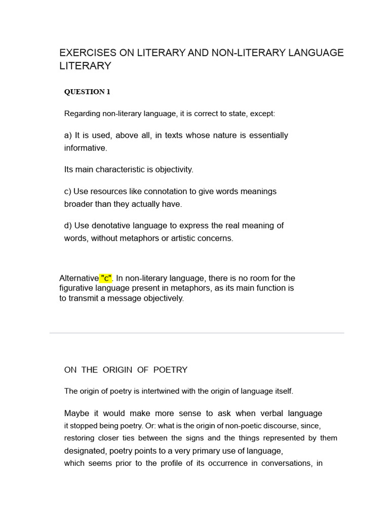 Literary and Non-Literary Texts Issues | PDF | Genre | Poetry