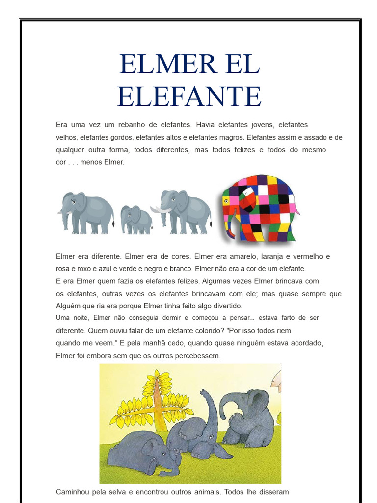 Elmer, o Elefante Colorido e Único | PDF | Elefante | Cor