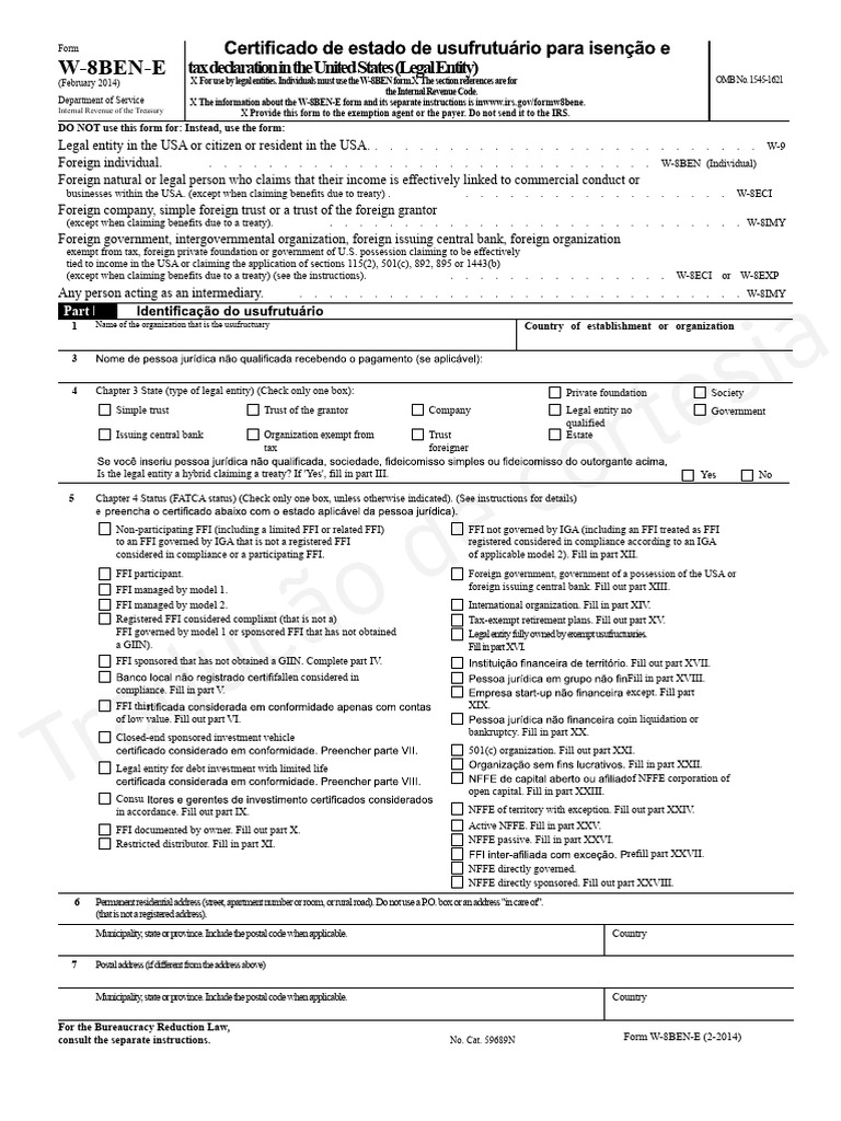 W-8BEN-E Form and Instructions | PDF | Pension | Taxes
