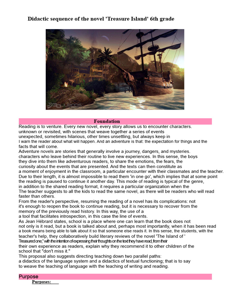 Didactic Plan for 'Treasure Island' 6th Grade | PDF | Grammatical ...