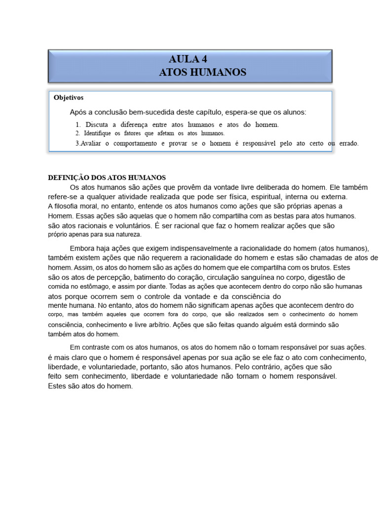 Nossa Lição Sobre Atos Humanos | PDF | Moralidade | Intenção